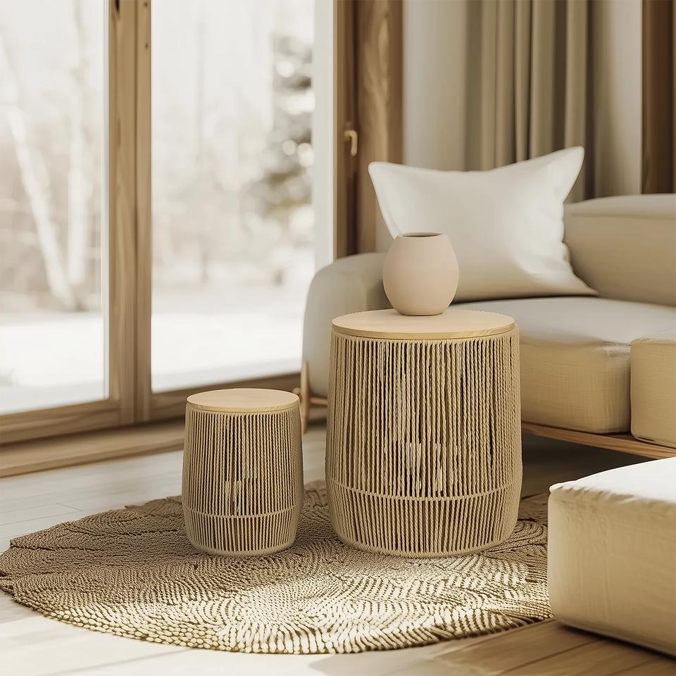 Set of 2 round wooden side tables | Action Webshop NL