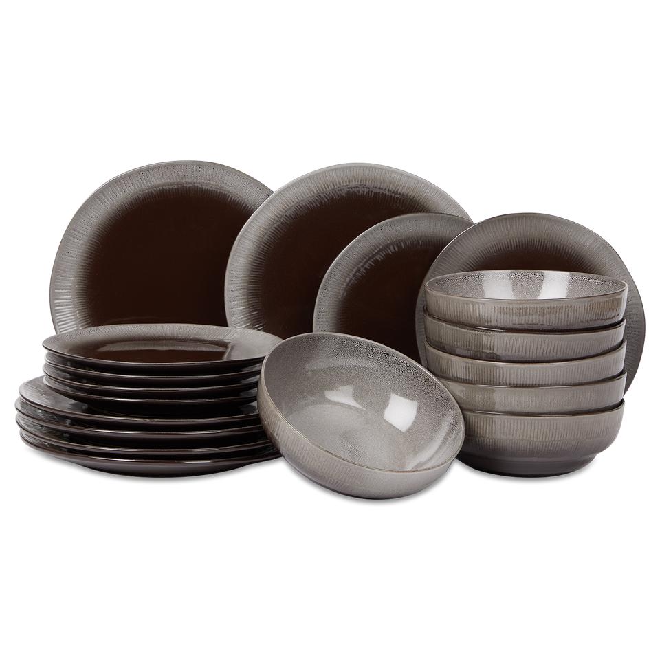 18-piece handmade dinner set Earth Black | Action Webshop NL
